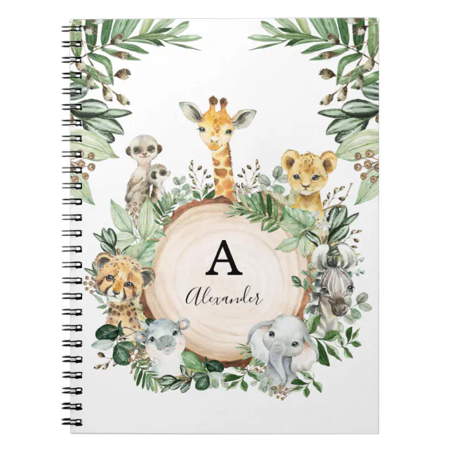Cute Safari Animals Jungle Greenery Boys School Notebook | Zazzle