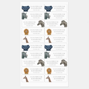 Cute Safari Animals Kids' Labels | Zazzle