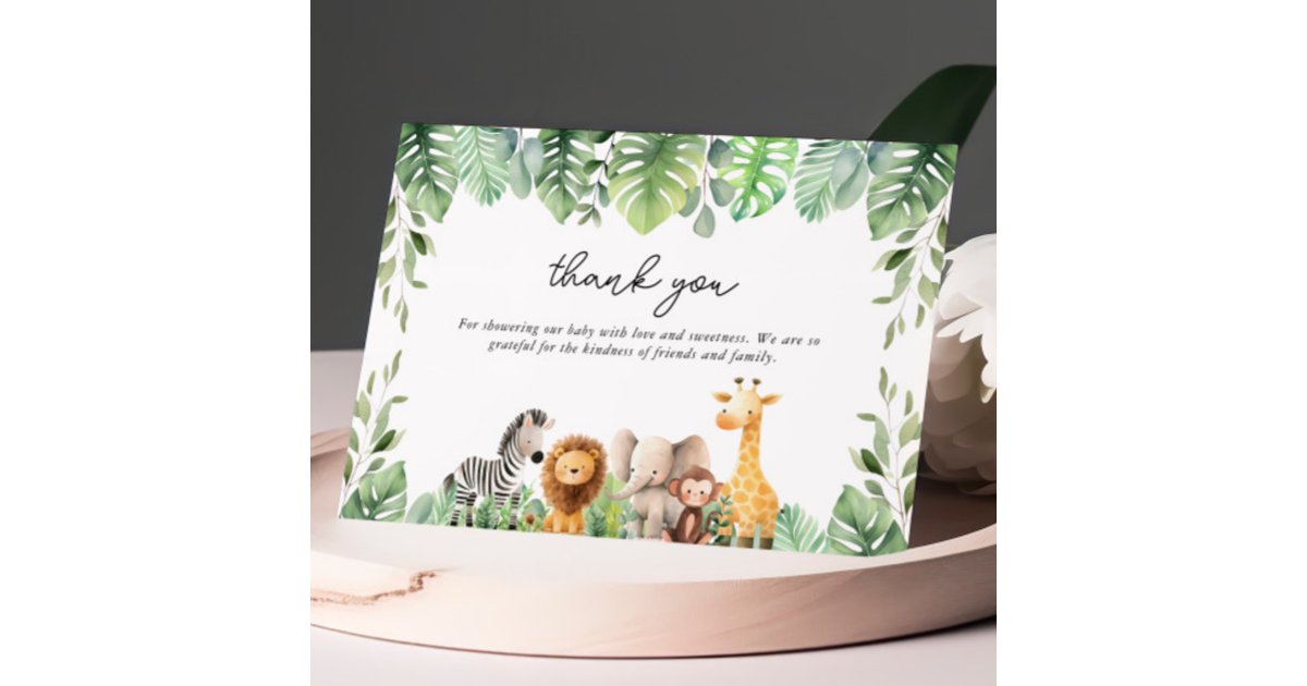 Cute Safari Animals Thank You Card | Zazzle
