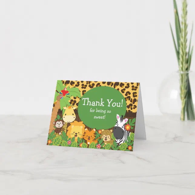 Cute Safari Animals Thank You Note Card | Zazzle