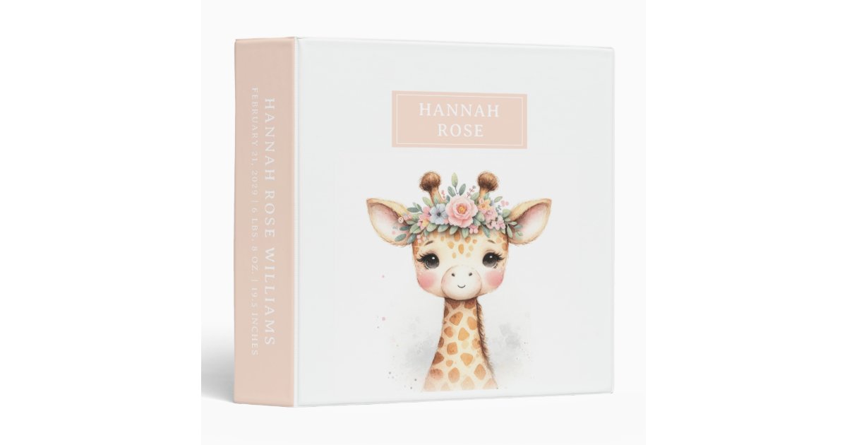 Cute Safari Giraffe Floral Baby Photo Album 3 Ring Binder | Zazzle