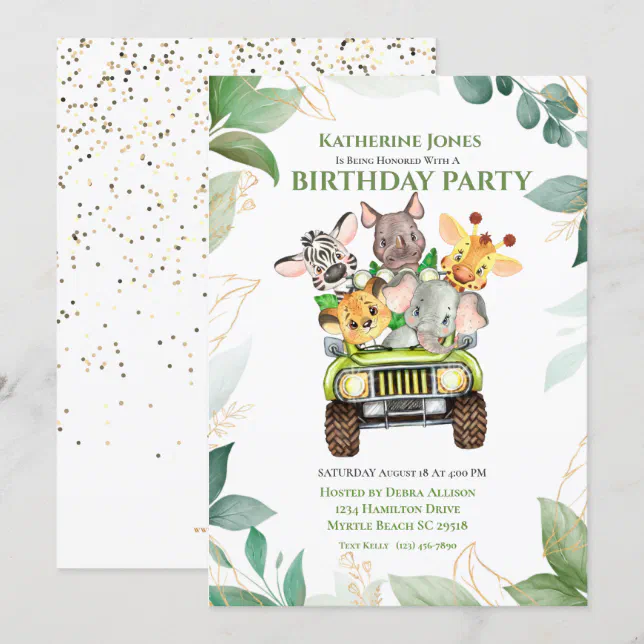 Cute Safari Jungle Animals Birthday Party Invitation | Zazzle