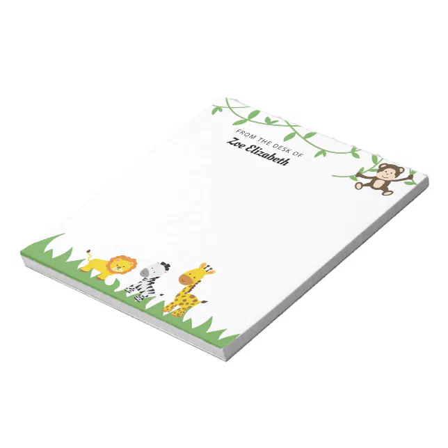 Cute Safari Jungle Animals From the Desk of Custom Notepad | Zazzle