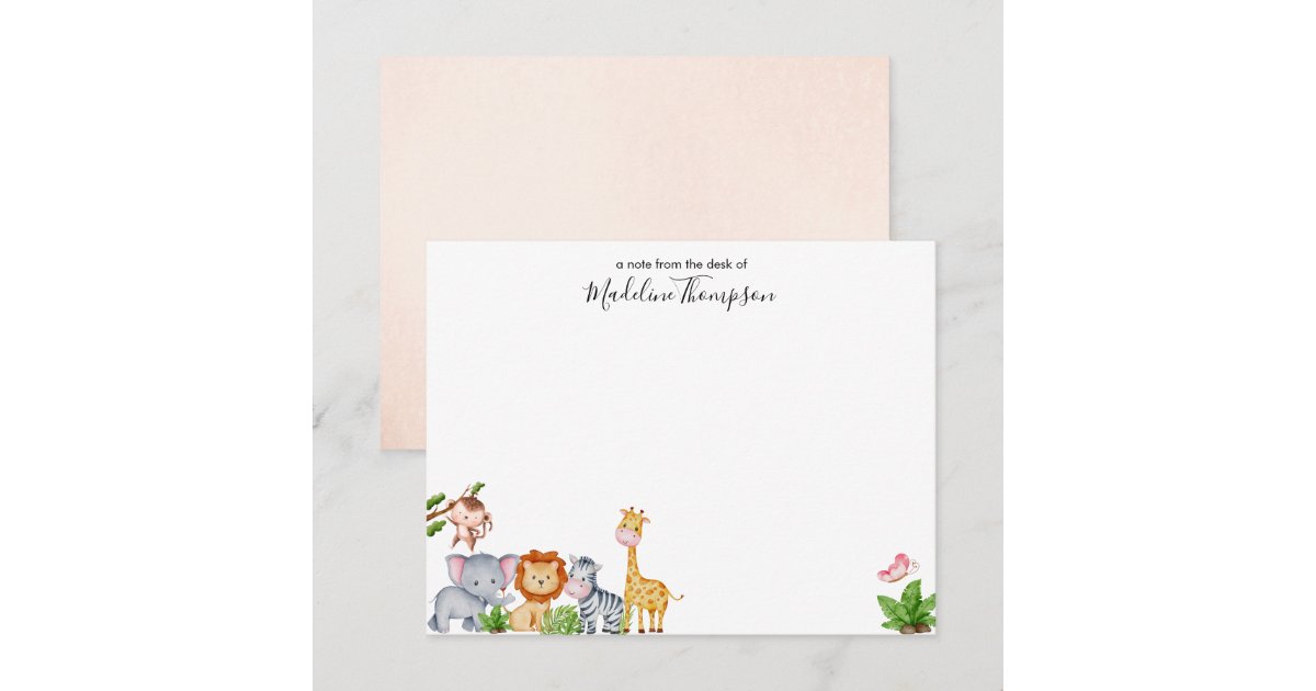 Cute Safari Jungle Animals Kids Elegant Script Note Card | Zazzle