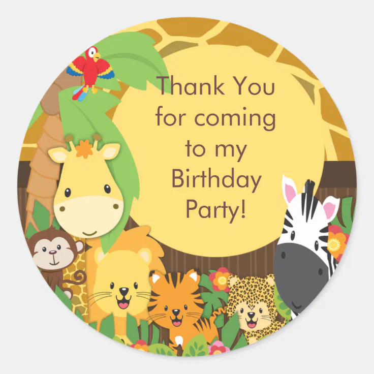 Cute Safari Jungle Birthday Party Classic Round Sticker | Zazzle