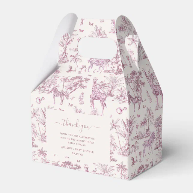 Cute Safari Toile de Jouy | Pink Baby Shower Favor Favor Boxes | Zazzle