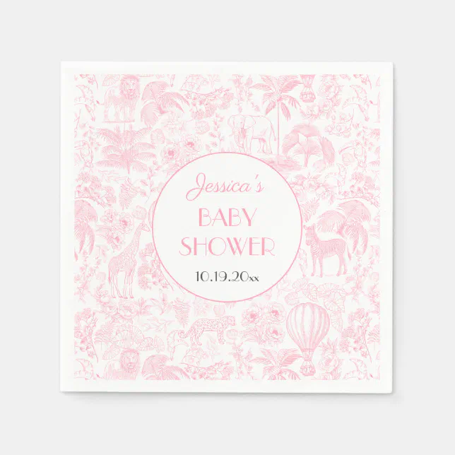 Cute Safari Toile de Jouy Pink Baby Shower Paper Napkins | Zazzle