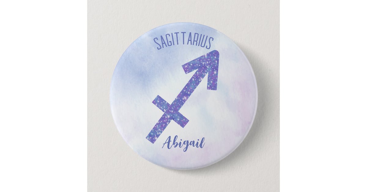 Cute Sagittarius Astrology Sign Custom Purple Button | Zazzle