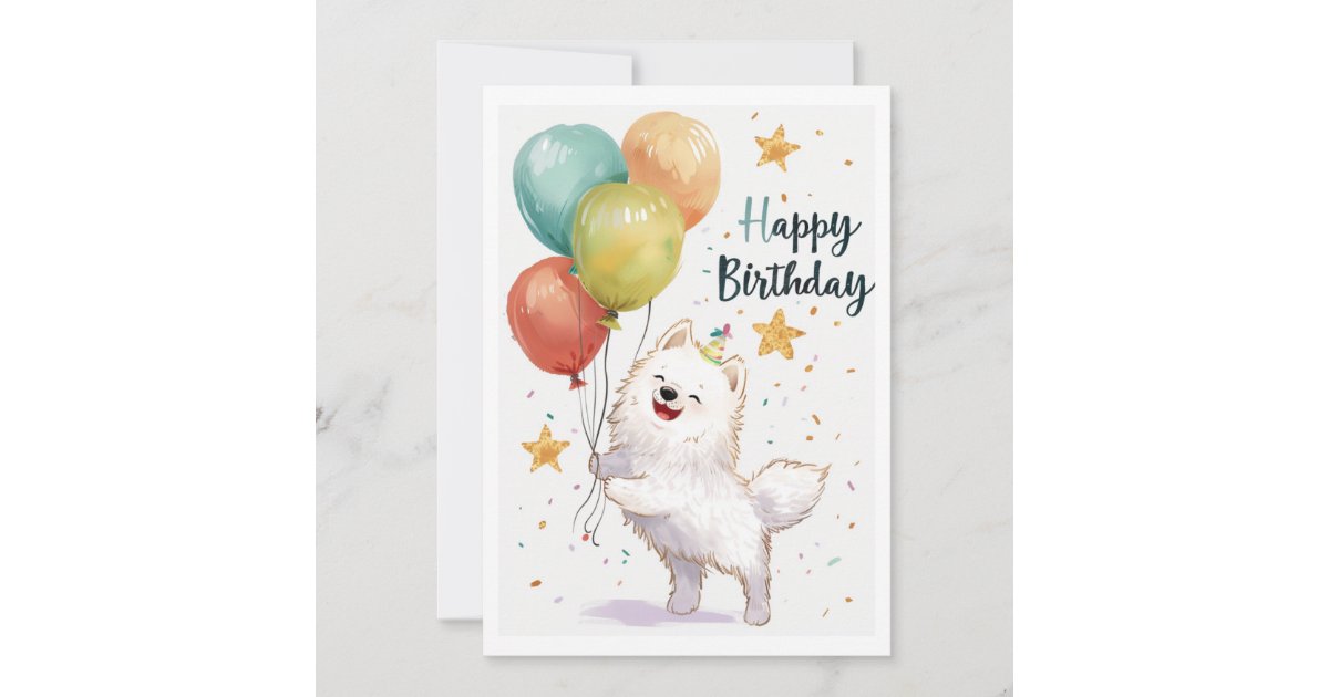 Cute Samoyed Happy Birthday Holiday Card | Zazzle