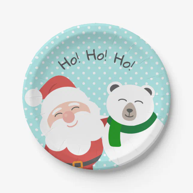 Cute Santa and Polar Bear Christmas Friends Kids Paper Plates | Zazzle