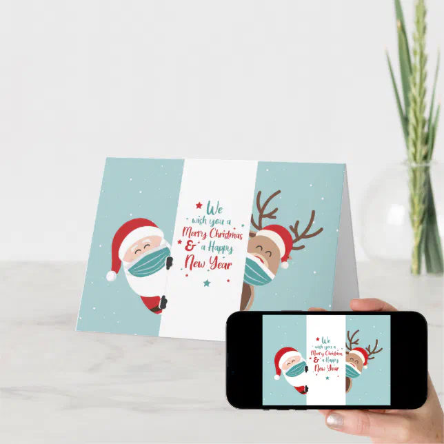 Cute Santa and Reindeer Social Distancing Covid Holiday Card | Zazzle
