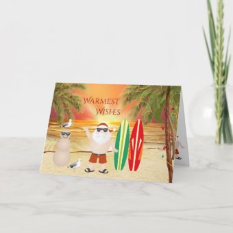 Cute Santa and Surfboards Beach Surfing Christmas Holiday Card | Zazzle