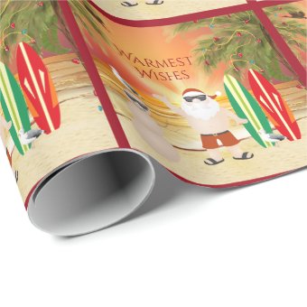 Cute Santa and Surfboards Beach Surfing Christmas Wrapping Paper | Zazzle