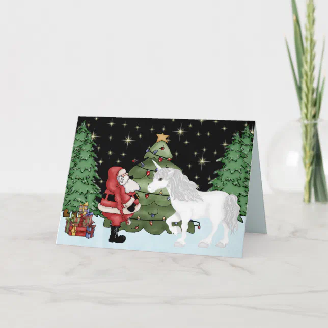 Cute Santa and Unicorn Magical Christmas Holiday Card | Zazzle