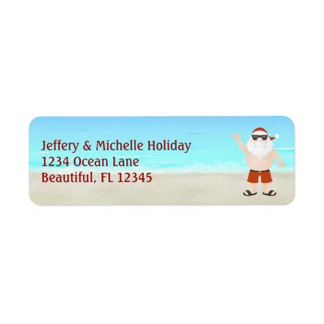 Cute Santa at the Beach Christmas Holiday Address Label | Zazzle