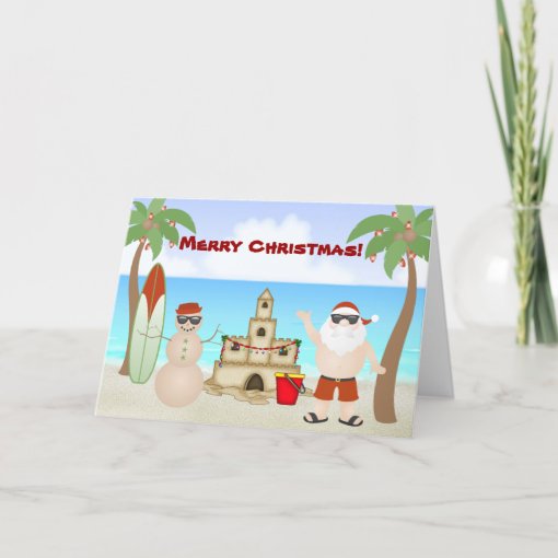 Cute Santa at the Beach Paradise Merry Christmas Holiday Card | Zazzle