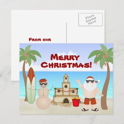 Cute Santa at the Beach Tropical Christmas Holiday Postcard | Zazzle