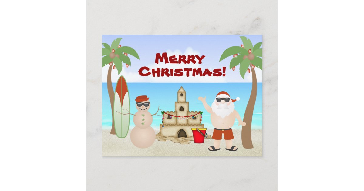 Cute Santa at the Beach Tropical Christmas Holiday Postcard | Zazzle