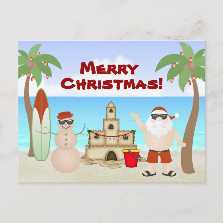 Cute Santa at the Beach Tropical Christmas Holiday Postcard | Zazzle