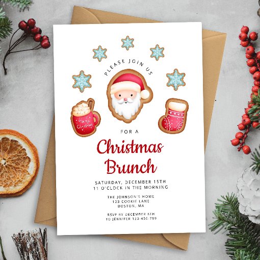 Cute Santa Christmas Brunch Invitation | Zazzle