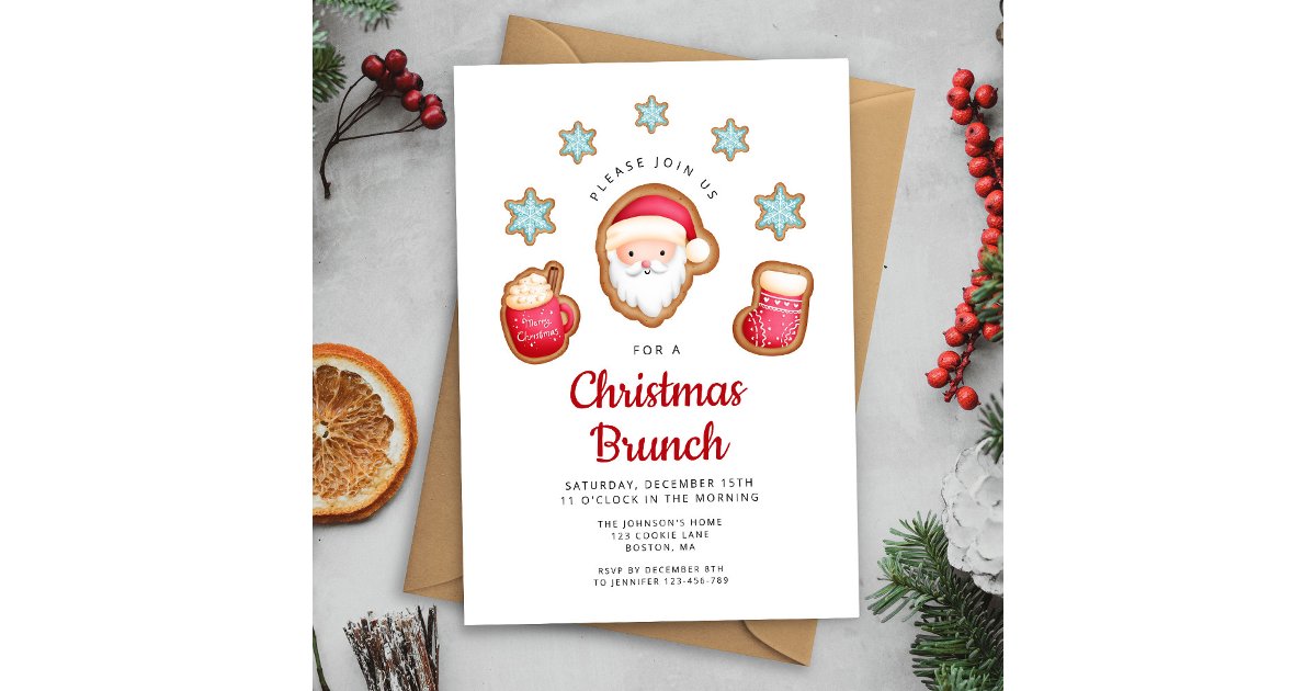 Cute Santa Christmas Brunch Invitation | Zazzle