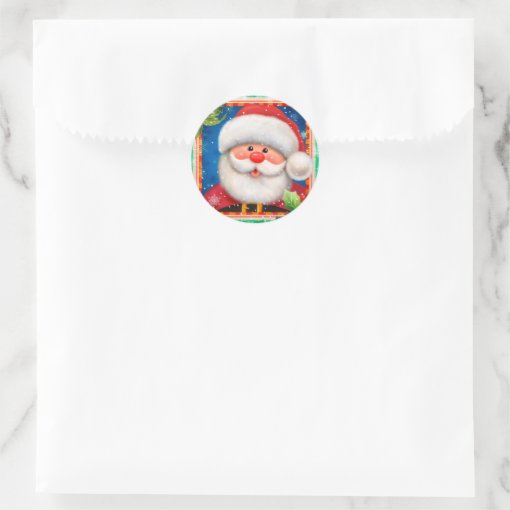 Cute Santa Claud face Classic Round Sticker | Zazzle