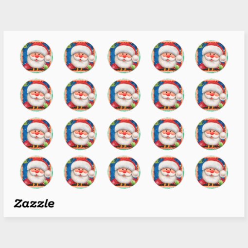 Cute Santa Claud face Classic Round Sticker | Zazzle
