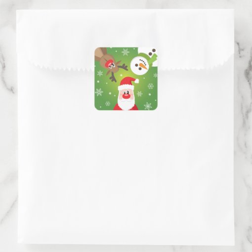 Cute Santa Claus And Friends Christmas Square Sticker | Zazzle