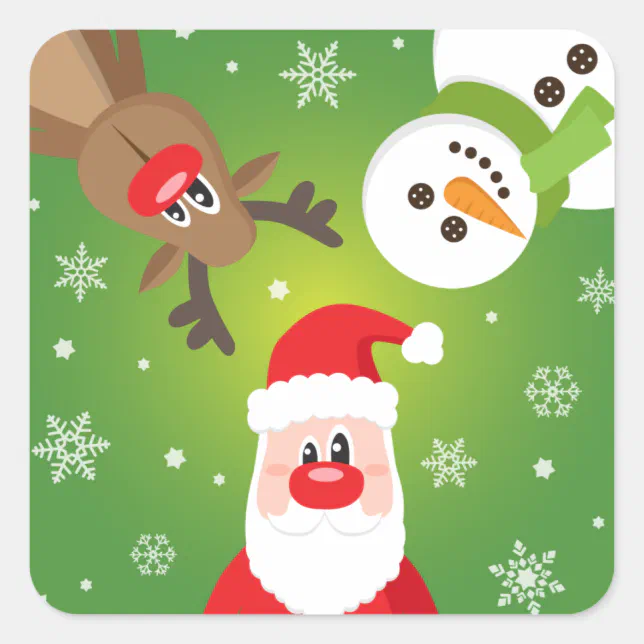Cute Santa Claus And Friends Christmas Square Sticker | Zazzle