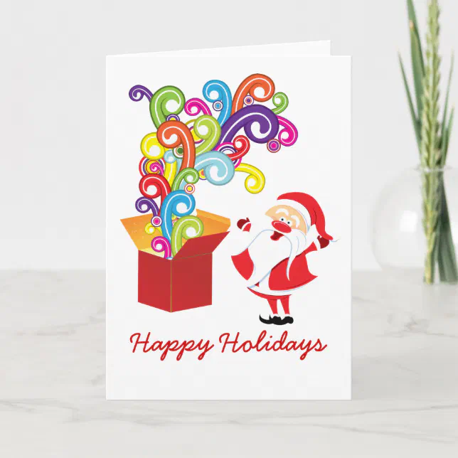 Cute Santa Claus And Gift Box Christmas Card | Zazzle