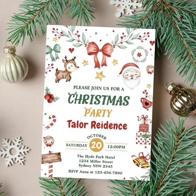 Cute Santa Claus Christmas Party Invitation | Zazzle