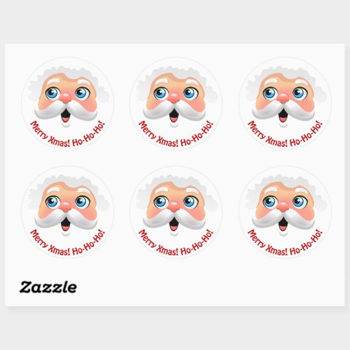 Cute Santa Claus Face Cartoon Classic Round Sticker | Zazzle