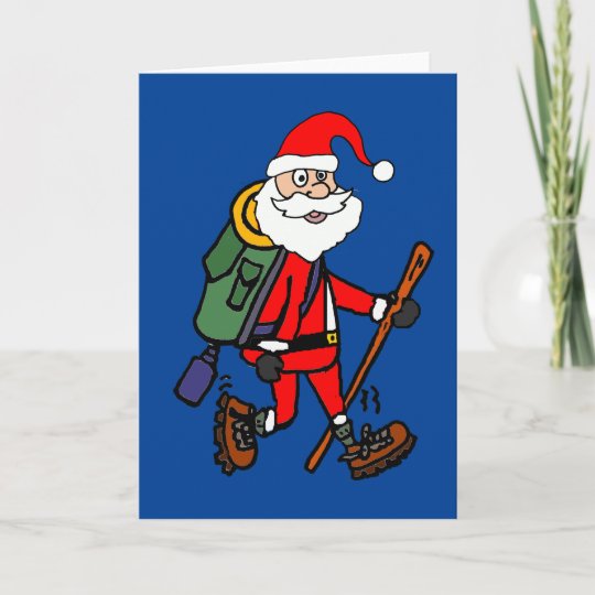 Cute Santa Claus Hiking Christmas Cartoon Holiday Card | Zazzle.com