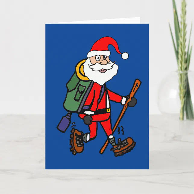 Cute Santa Claus Hiking Christmas Cartoon Holiday Card | Zazzle