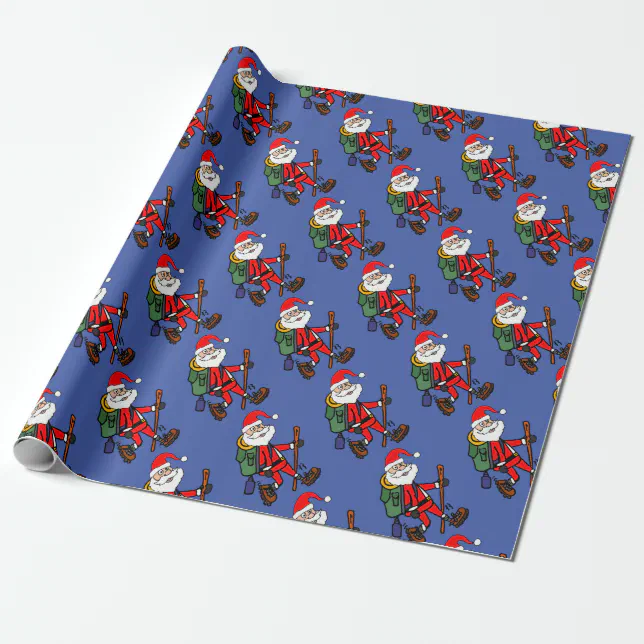 Cute Santa Claus Hiking Christmas Cartoon Wrapping Paper | Zazzle