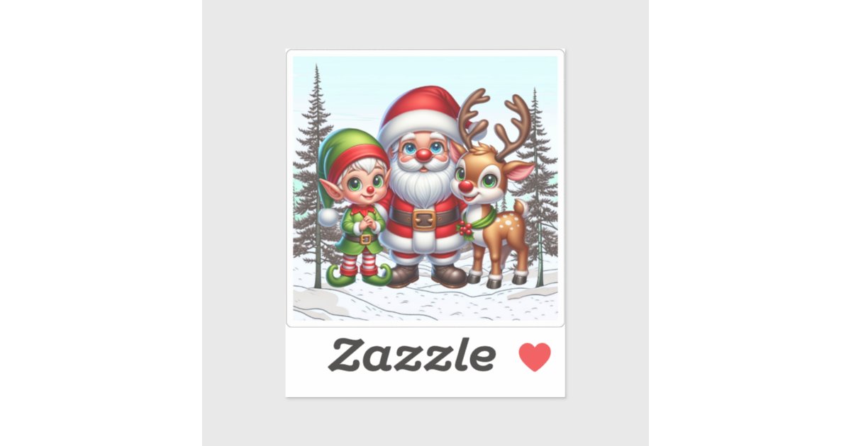 Cute Santa, Elf and Reindeer Christmas Sticker | Zazzle