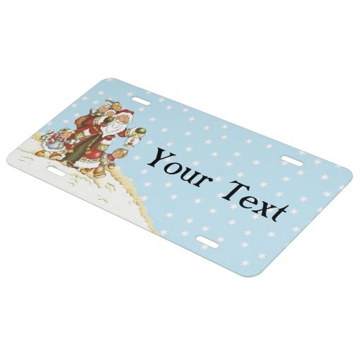 Cute Santa Folk Art Kids Christmas Snowflakes License Plate | Zazzle