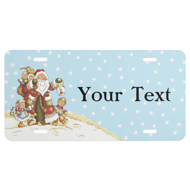 Cute Santa Folk Art Kids Christmas Snowflakes License Plate | Zazzle