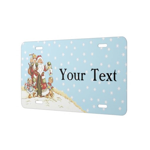 Cute Santa Folk Art Kids Christmas Snowflakes License Plate | Zazzle
