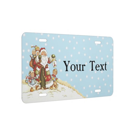 Cute Santa Folk Art Kids Christmas Snowflakes License Plate | Zazzle