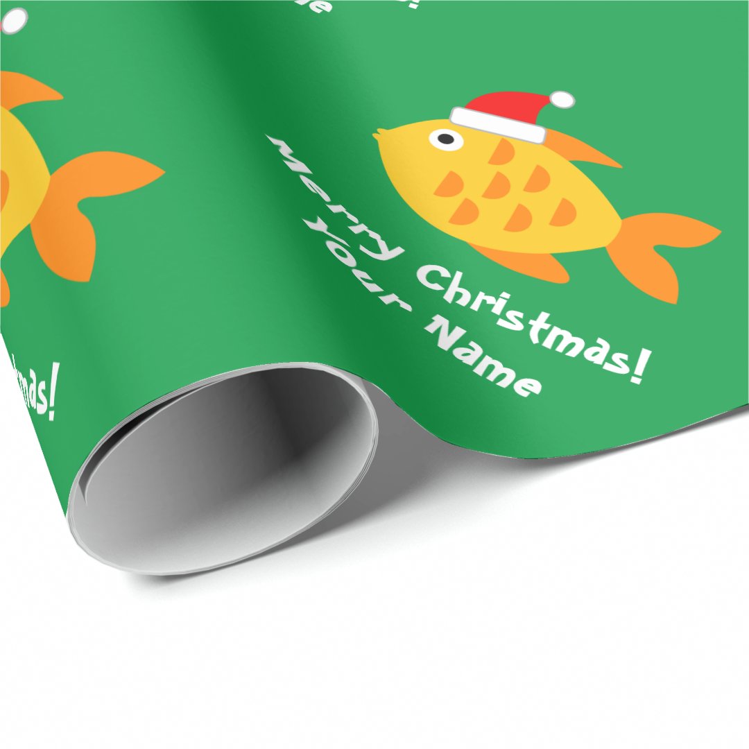 Cute Santa goldfish kid's Christmas wrapping paper | Zazzle
