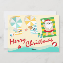 Cute Santa on the Beach Merry Christmas Flat Holiday Card | Zazzle