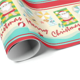Cute Santa on the Beach Merry Christmas Wrapping Paper | Zazzle