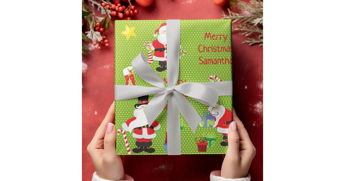 Cute Santa Personalized Merry Christmas Colorful Wrapping Paper | Zazzle