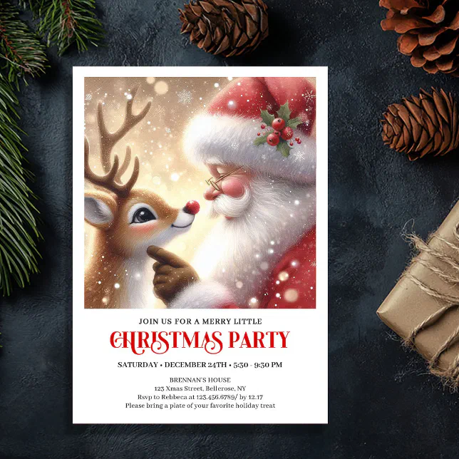 Cute Santa Rudolph Holiday Celebration Invitation | Zazzle