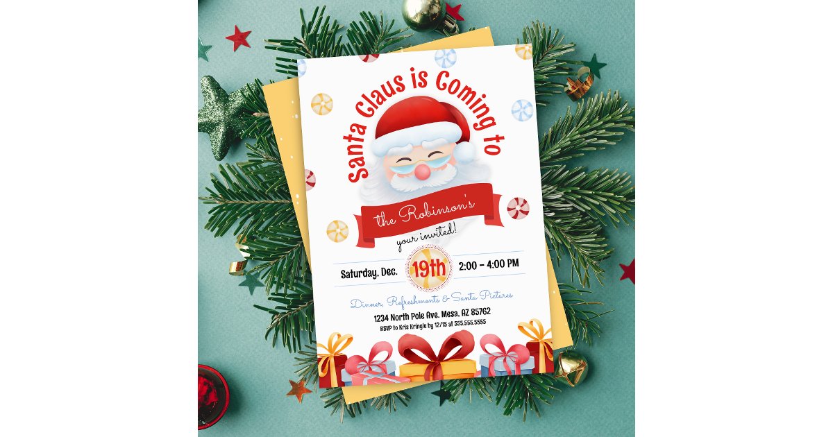 Cute Santa Theme Christmas Party Invitation | Zazzle