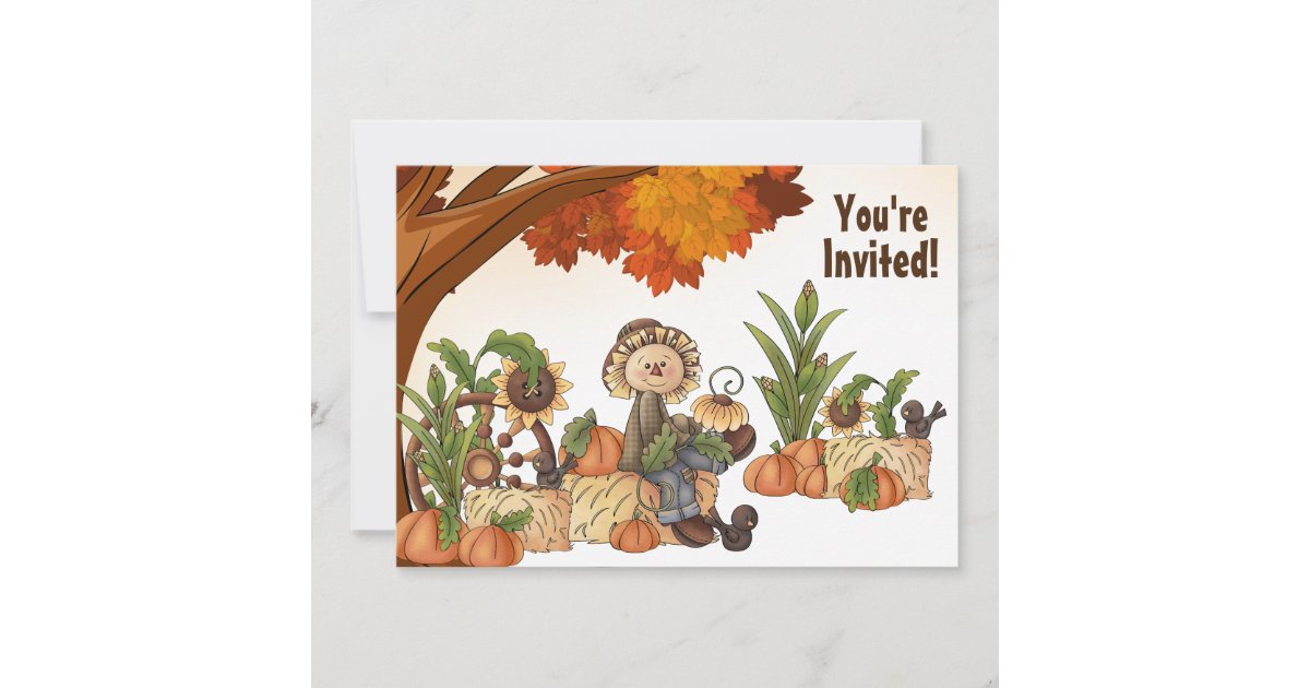 Cute Scarecrow Autumn Birthday Invitation | Zazzle