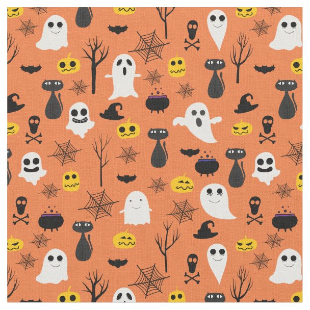 Cute Halloween Creatures Illustration Fabric | Zazzle