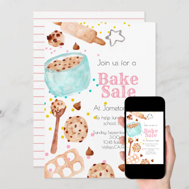 Cute school bake sale baking invitation | Zazzle