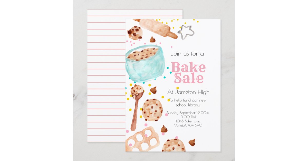 Cute school bake sale baking invitation | Zazzle